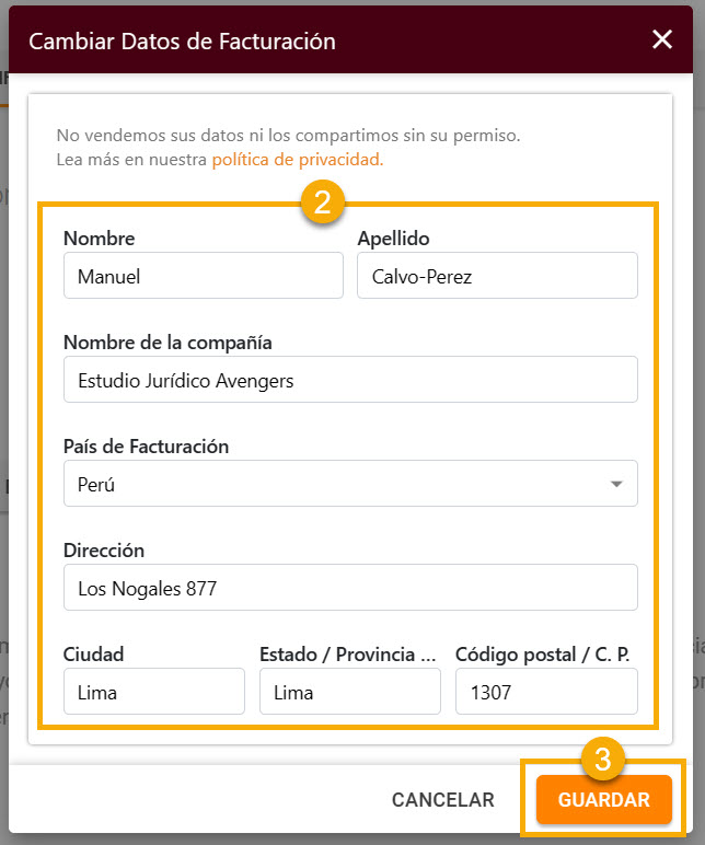¿Dónde puedo cambiar mi Información de Facturación?